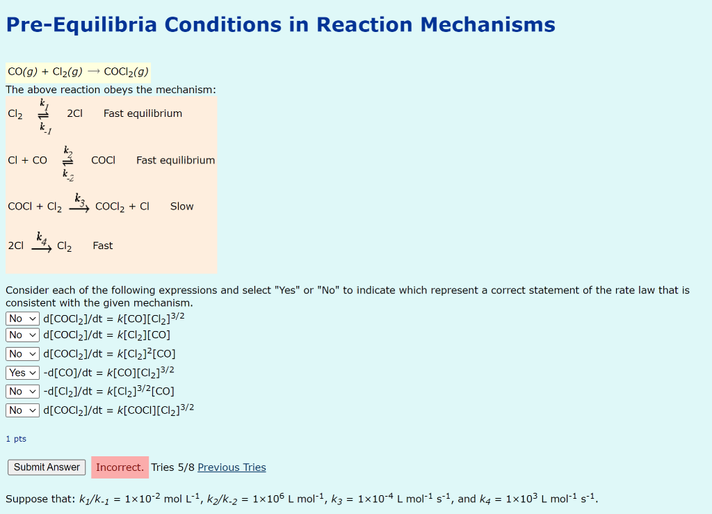 Solved Pre-Equilibria Conditions in Reaction Mechanisms | Chegg.com