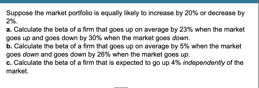 Solved Suppose the market portfolio is equally likely to | Chegg.com