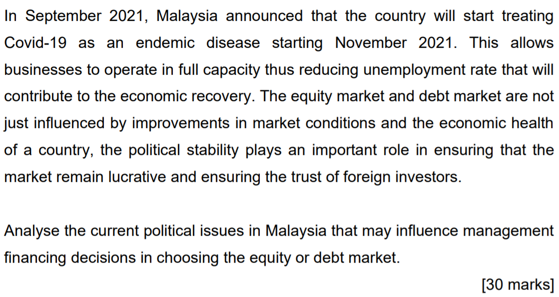 In September 2021, Malaysia announced that the | Chegg.com