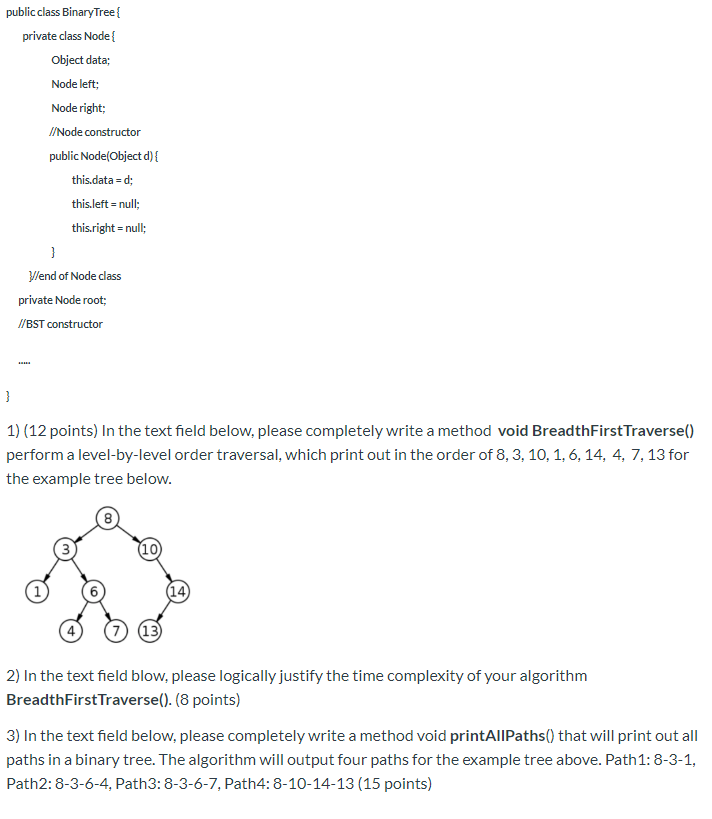 Solved Public Class Binary Tree Private Class Node Object