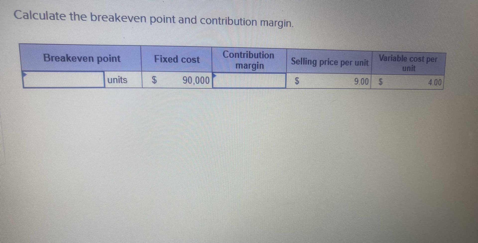 Solved Calculate the breakeven point and contribution | Chegg.com