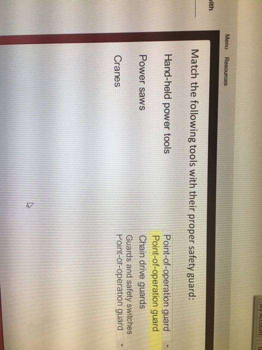 Solved Match the following tools with their proper safety | Chegg.com