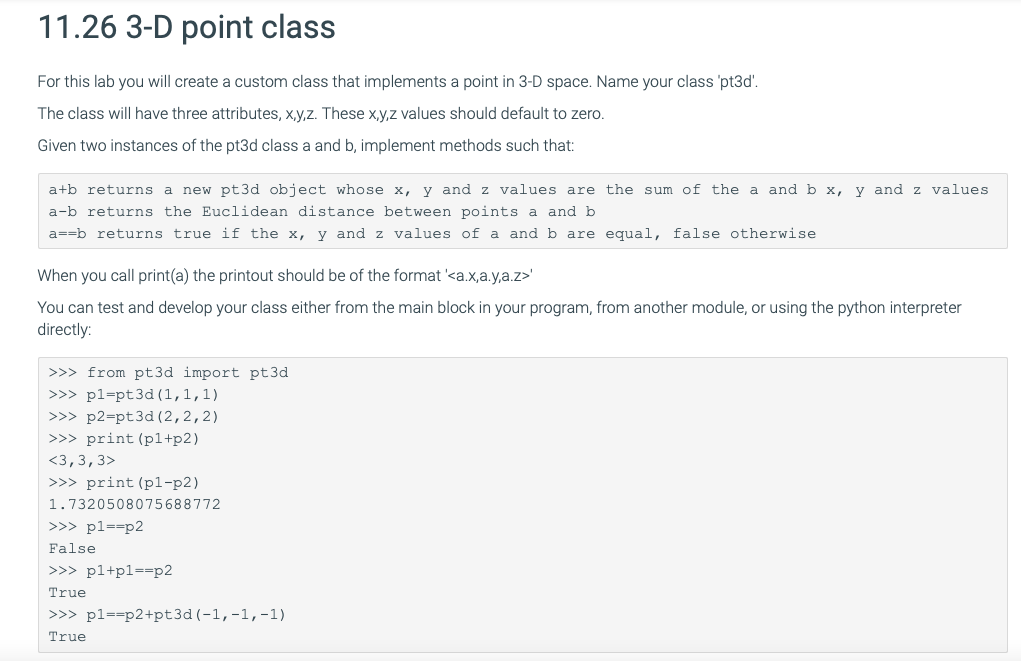 Solved 11.26 3-D point class For this lab you will create a | Chegg.com
