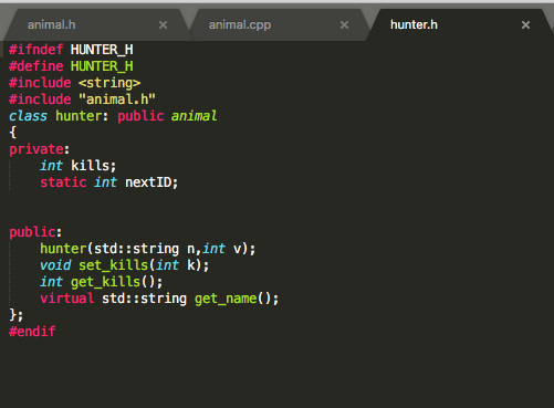 Solved animal.h animal.cpp hunter.h hunter.cpp #ifnde f | Chegg.com