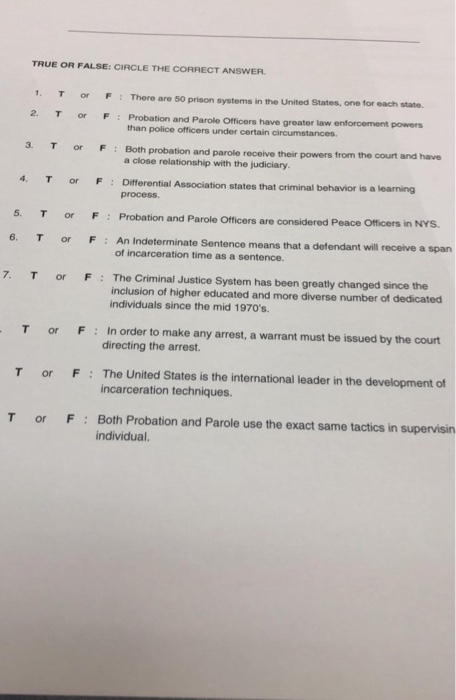 TRUE OR FALSE: CIRCLE THE CORRECT ANSWER 1. T orF 2. | Chegg.com
