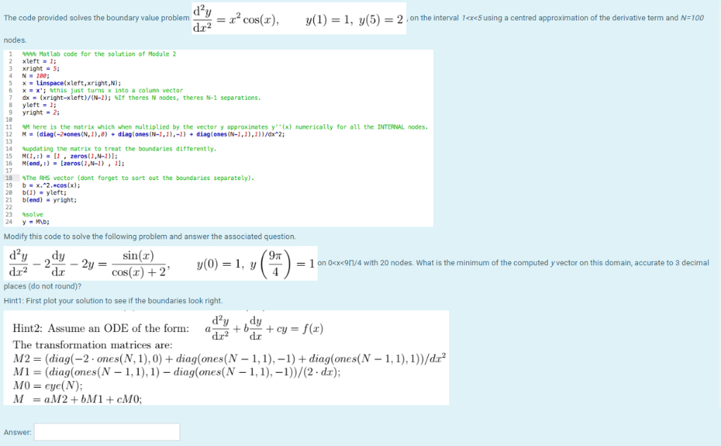 Solved d2 The code provided solves the boundary value | Chegg.com