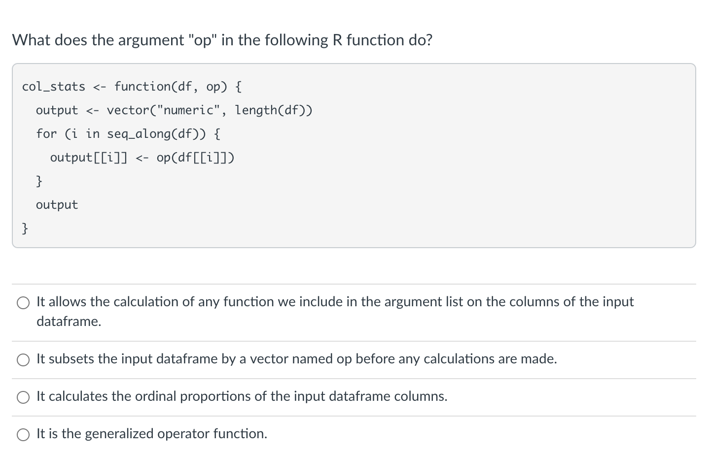 Solved What does the argument "op" in the following R | Chegg.com