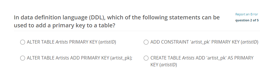 Solved In data definition language (DDL), which of the | Chegg.com
