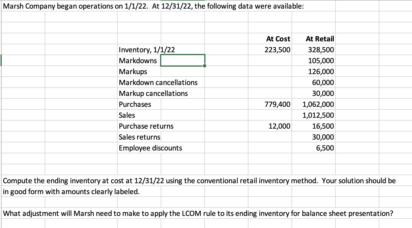 Solved Marsh Company began operations on 1/1/22. At | Chegg.com