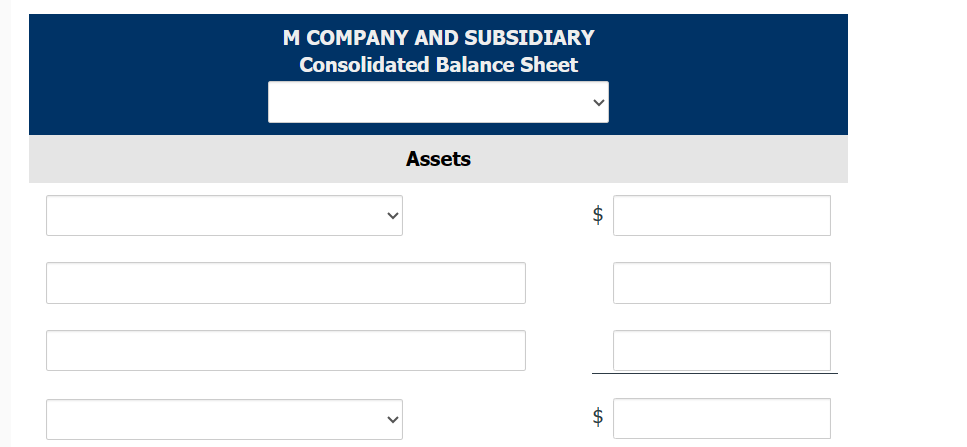Solved M COMPANY AND SUBSIDIARY Consolidated Balance Sheet | Chegg.com