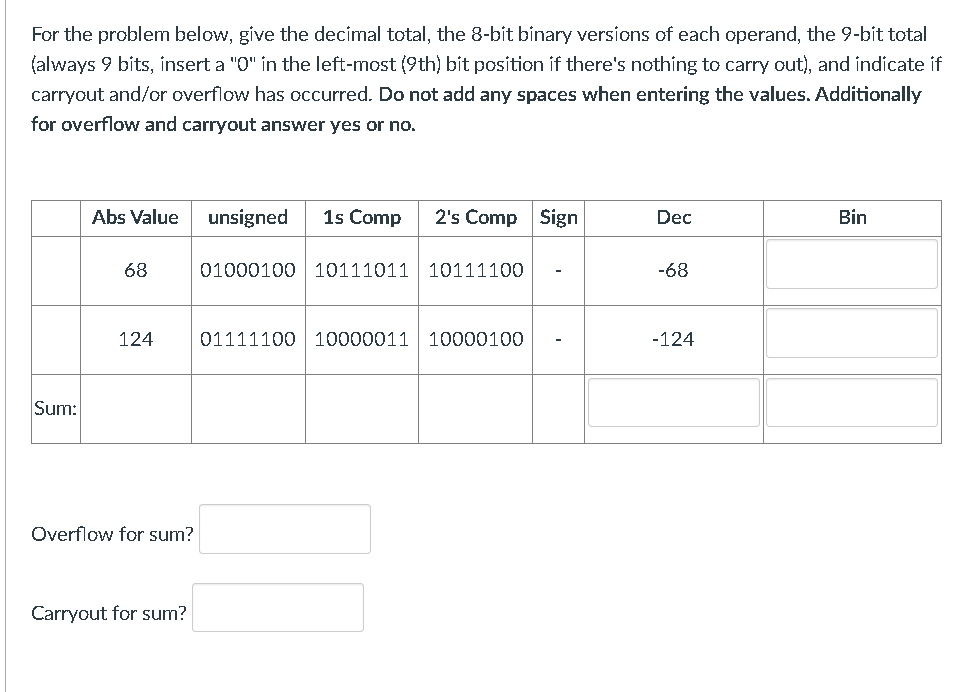 Solved For the problem below, give the decimal total, the | Chegg.com