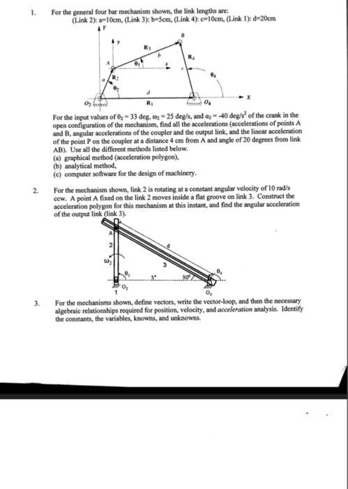 Solved For the general four bar mechanism shown, the link | Chegg.com
