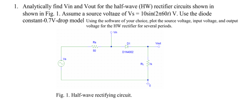 Solved 1. Analytically find Vin and Vout for the half-wave | Chegg.com