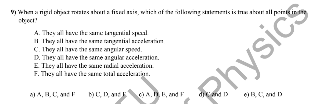 Solved 9) When a rigid object rotates about a fixed axis, | Chegg.com