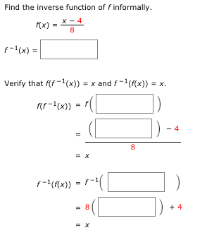 Solved Find the inverse function of f informally f-(x) | Chegg.com