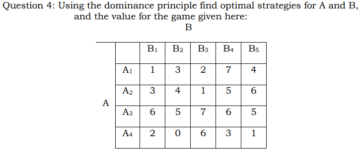 Solved Question 4: Using the dominance principle find | Chegg.com