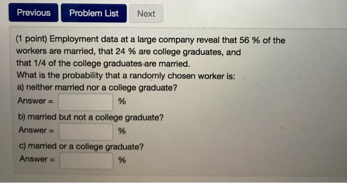 Solved PreviousProblem List Next (1 point) Employment data | Chegg.com