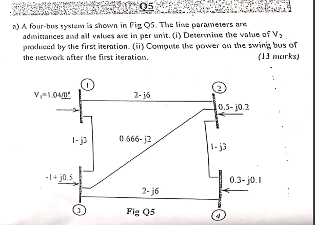 Solved a) ﻿A four-bus system is shown in Fig Q5. ﻿The line | Chegg.com