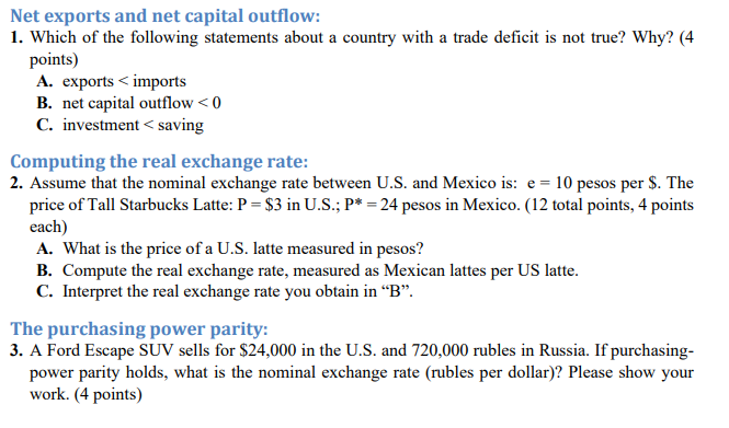 Solved Net exports and net capital outflow: 1. Which of the | Chegg.com