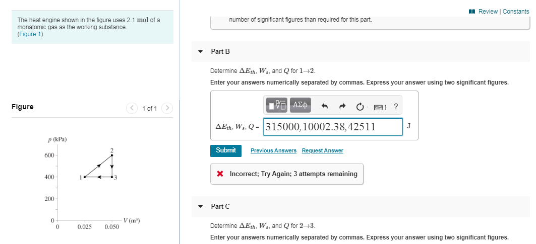 Solved B- Determine Delta Eth, Ws, and Q for | Chegg.com