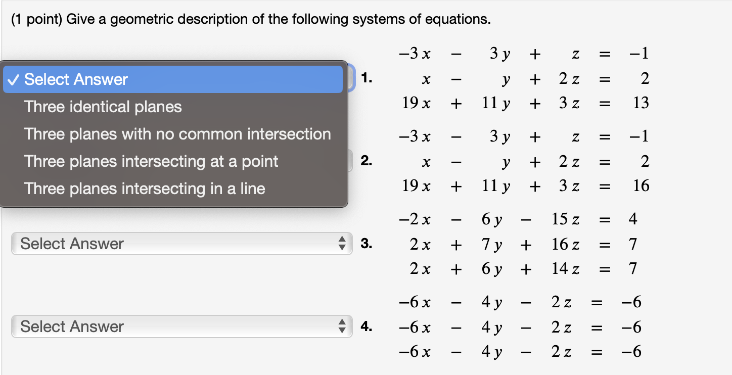 Solved (1 point) Give a geometric description of the | Chegg.com
