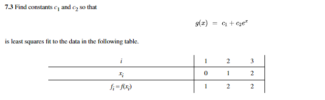 Solved 7.3 Find constants c1 and c2 so that g(x)=c1+c2ex is | Chegg.com