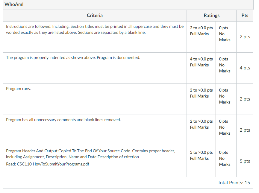 Solved Write a C++ application named WhoAml that uses a | Chegg.com