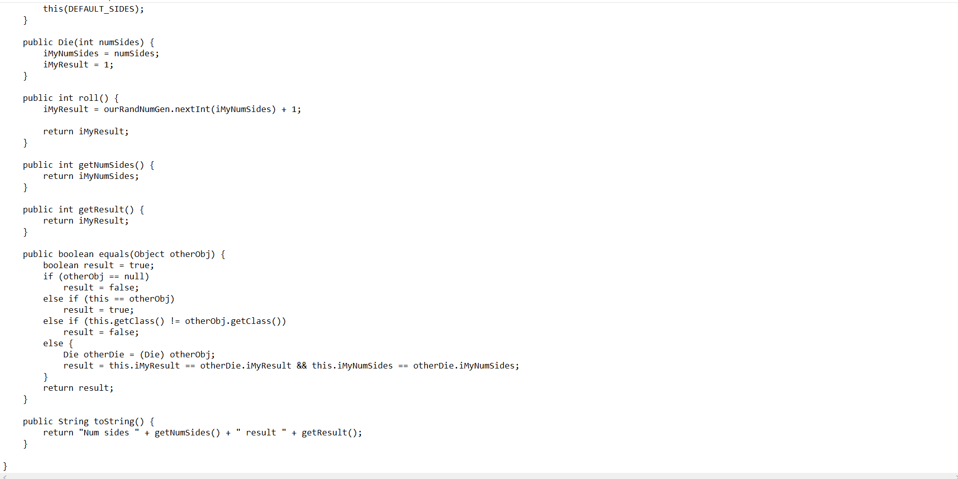 Solved JAVA LANG - Die.java is attached and i need to create | Chegg.com
