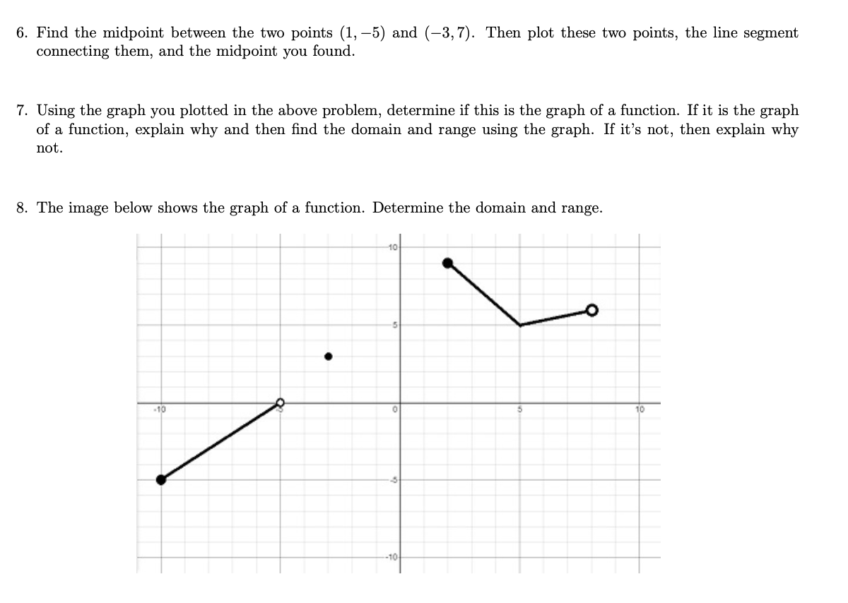 Solved 6. Find the midpoint between the two points (1,-5) | Chegg.com