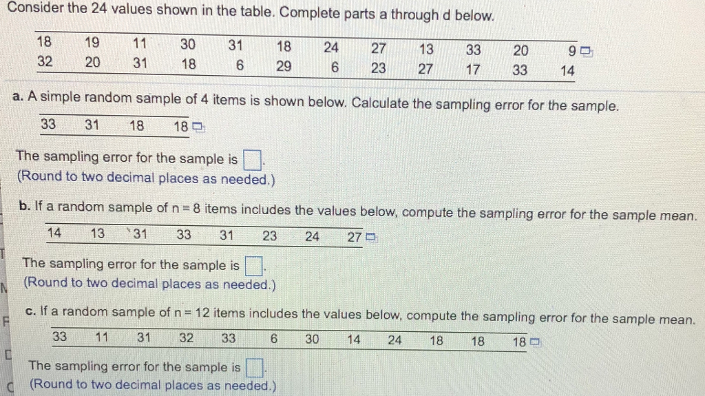 Solved Consider the 24 values shown in the table. Complete | Chegg.com