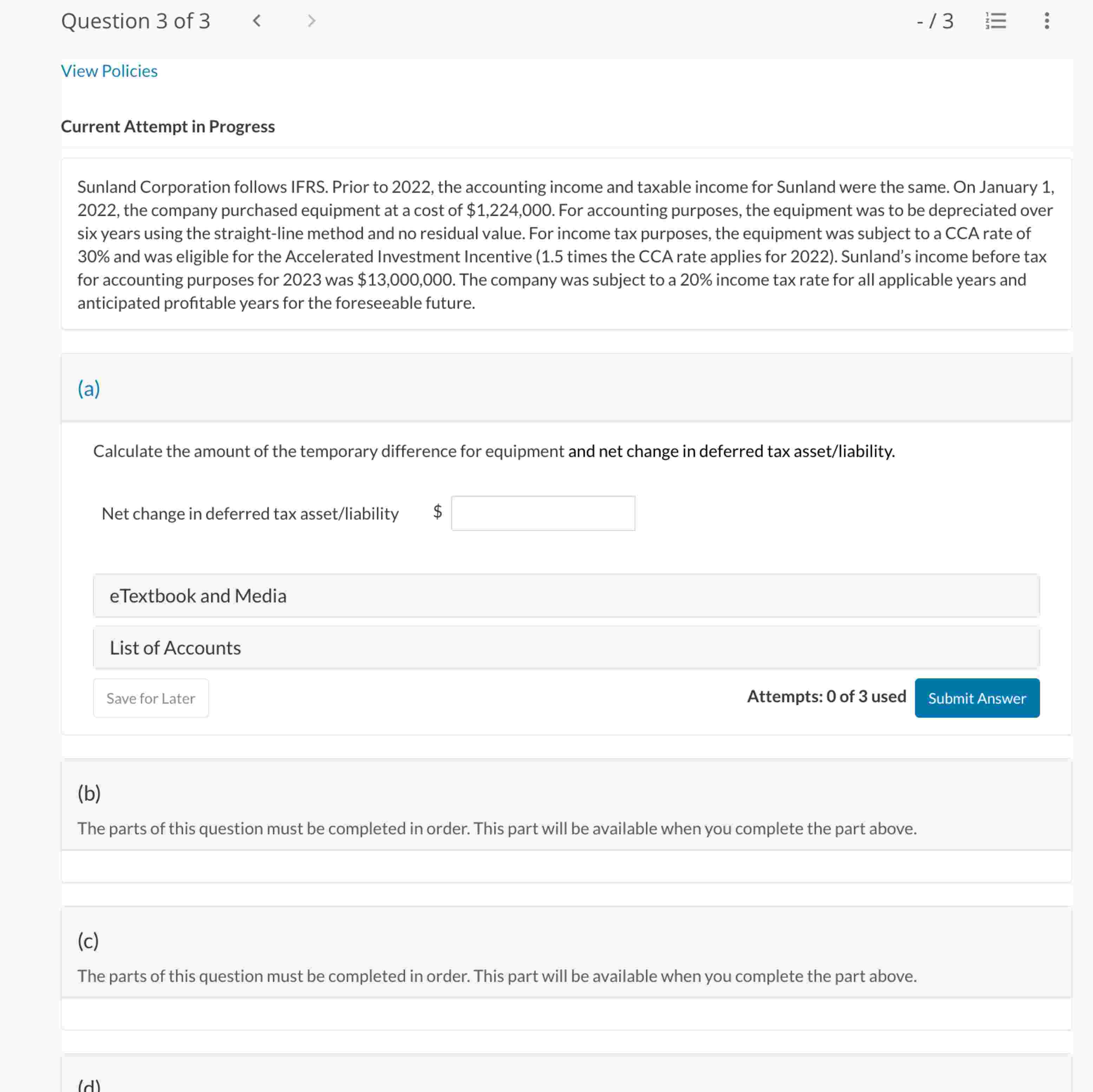 Solved Question 3 ﻿of 3 ﻿View Policies Current Attempt in | Chegg.com