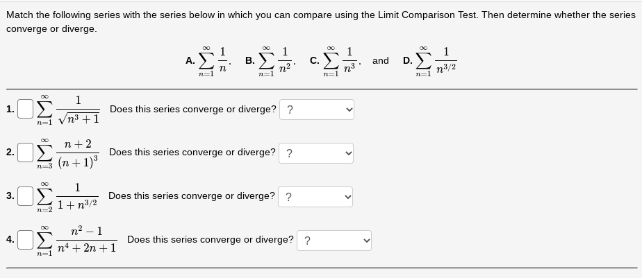 Solved Match the following series with the series below in | Chegg.com