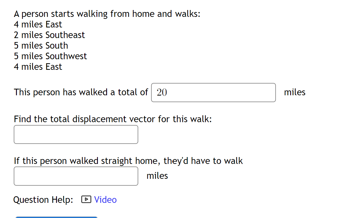 Solved A person starts walking from home and walks: 4 miles | Chegg.com