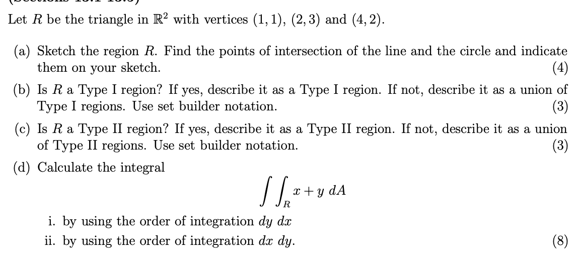 Solved Let R be the triangle in R2 with vertices (1,1),(2,3) | Chegg.com