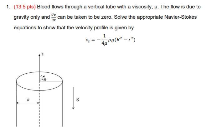 Solved Blood flows through a vertical tube with a viscosity, | Chegg.com