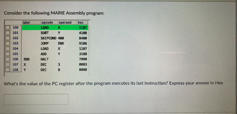 Consider the following MARIE Assembly program: label | Chegg.com