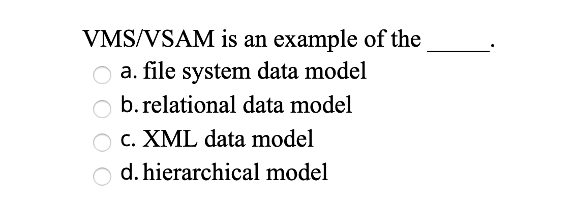 Solved VMS/VSAM is an example of the O a. file system data | Chegg.com