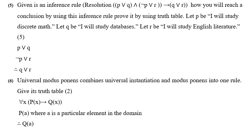 Solved (5) Given is an inference rule (Resolution | Chegg.com