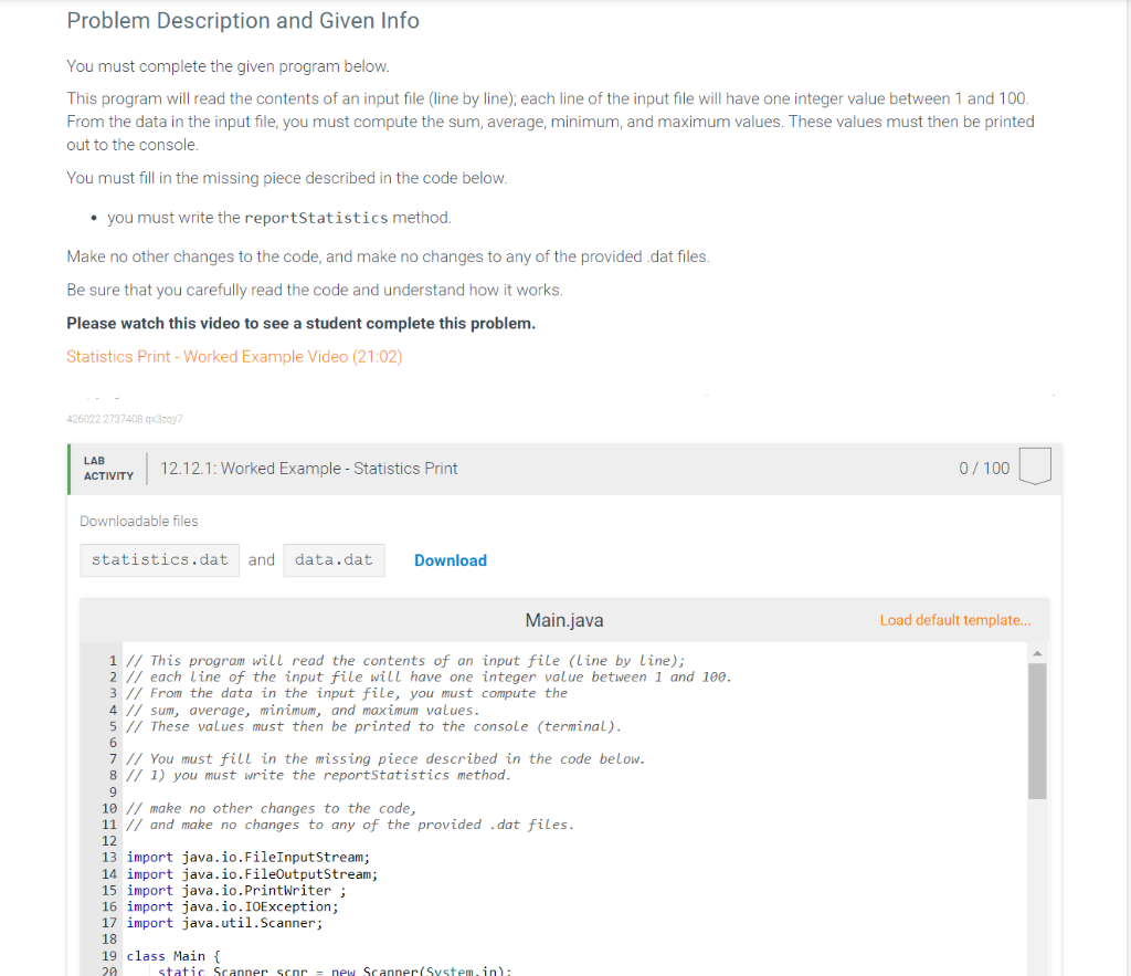 Solved Problem Description and Given Info You must complete | Chegg.com
