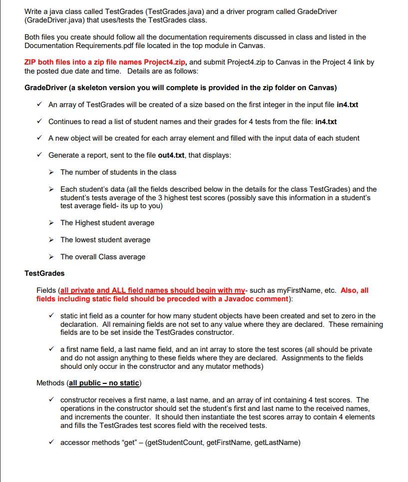 Solved Write A Java Class Called Testgrades Chegg