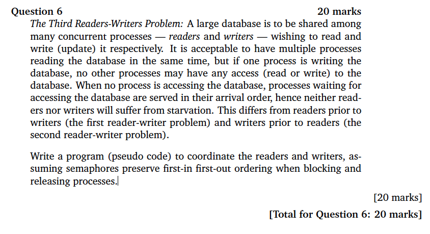 Solved Question 6 20 marks The Third Readers-Writers | Chegg.com