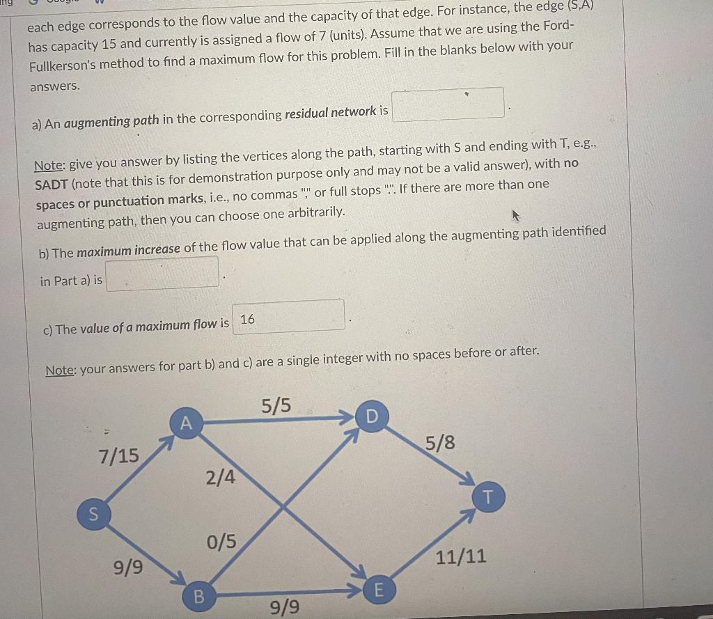 Solved each edge corresponds to the flow value and the | Chegg.com