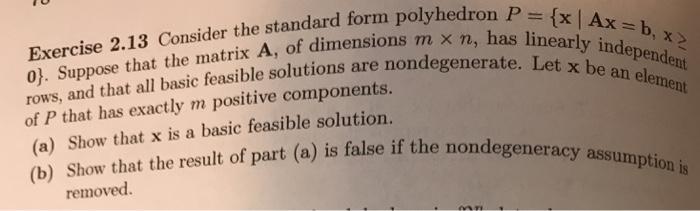 Solved Exercise 2.13 Consider the standard form polyhedron | Chegg.com