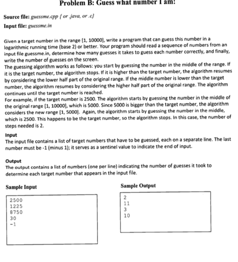 Solved Problem B: Guess what number I am Source file: | Chegg.com