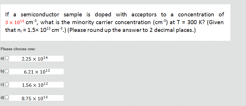 Solved If ﻿a semiconductor sample is ﻿doped with acceptors | Chegg.com