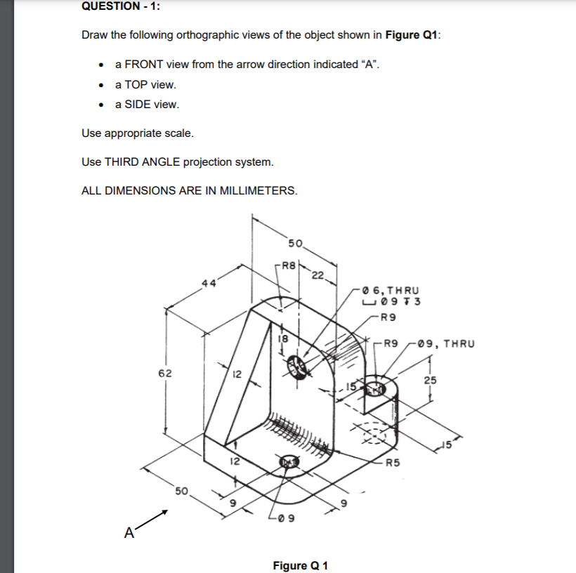 Solved QUESTION - 1: Draw the following orthographic views | Chegg.com