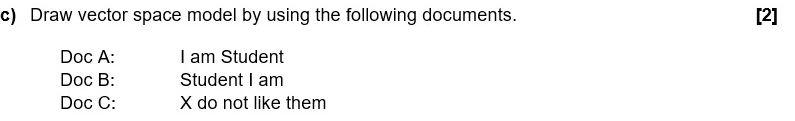 Solved c) Draw vector space model by using the following | Chegg.com