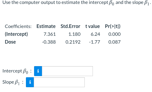 Solved Use the computer output to estimate the intercept Bo | Chegg.com