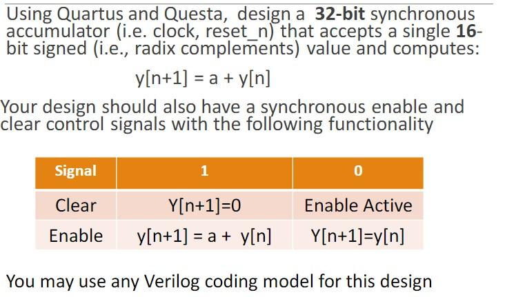 Using Quartus and Questa, design a 32-bit synchronous | Chegg.com