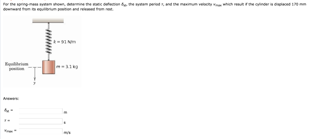 Solved For the spring-mass system shown, determine the | Chegg.com